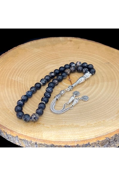 MaGümüş Siyah Varasit Doğal Taş Saçaklı Metal Püsküllü Tesbih Tespih MaGümüş Siyah Varasit Doğal Taş Saçaklı Metal Püsküllü Tesbih Tespih