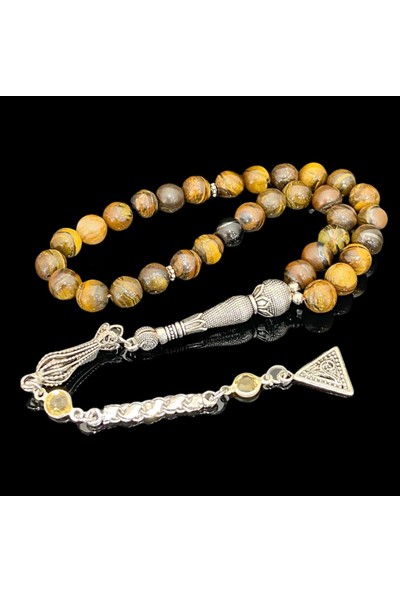 MaGümüş Kaplangözü Taşlı Saçaklı Metal Püskül Tesbih Tespih