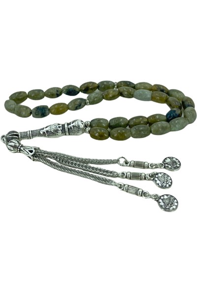 MaGümüş Yeşim Taşlı Küp Kesim Metal Püskül Doğal Taş Tesbih Tespih MaGümüş Yeşim Taşlı Küp Kesim Metal Püskül Doğal Taş Tesbih Tespih