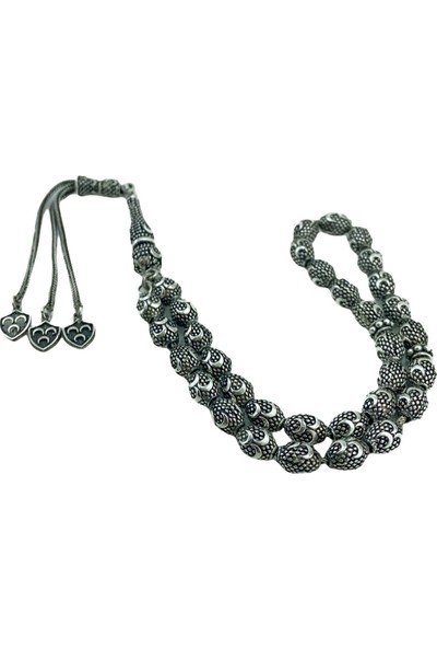 MaGümüş Karpuz Kesim Üç Hilal Işlemeli Kalite 925 Gümüş Tesbih Tespih