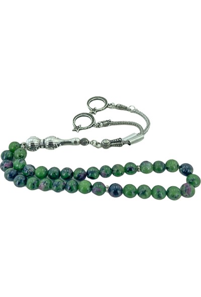 MaGümüş Doğal Ruby In Zoisite Taş Metal Püskül Tesbih Tespih