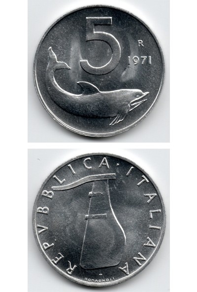 Benim Koleksiyonum Italya, 5 Lire 1971, Çil Eski Madeni Para Benim Koleksiyonum Italya, 5 Lire 1971, Çil Eski Madeni Para
