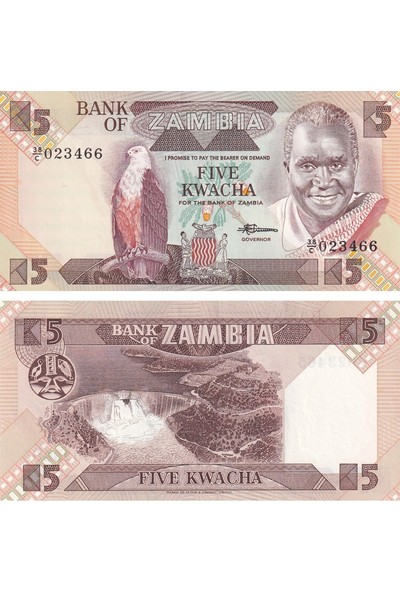 Benim Koleksiyonum Zambiya, 5 Kwacha (1980) P#25D Çil Eski Yabancı Kağıt Para