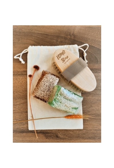 EQMQ Store Kozmetik %100 At Kılı Vücut Selülit Fırçası ve Doğal Kabak Lifli Ballı Sütlü Sabun, Aloe Vera Sabunu