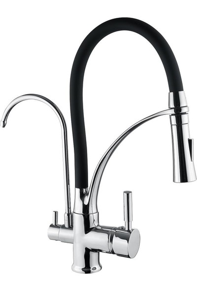 Vilas Madrid Su Arıtma 3 Çıkışlı Süper Siyah Mutfak Evye Bataryası