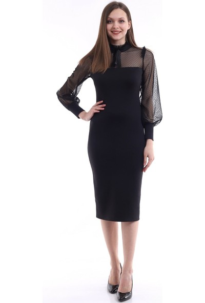 Moda Miragül Puantiyeli Tül Midi Balık Elbise Moda Miragül Puantiyeli Tül Midi Balık Elbise