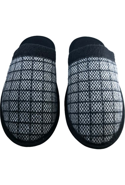 Terlik Market Erkek Kışlık Ev Terliği Kareli Gri