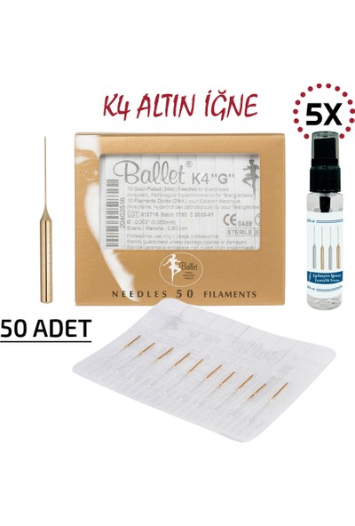 Ballet 50 Adet K4 Altın Epilasyon İğnesi 50'li K4 Gold İğne