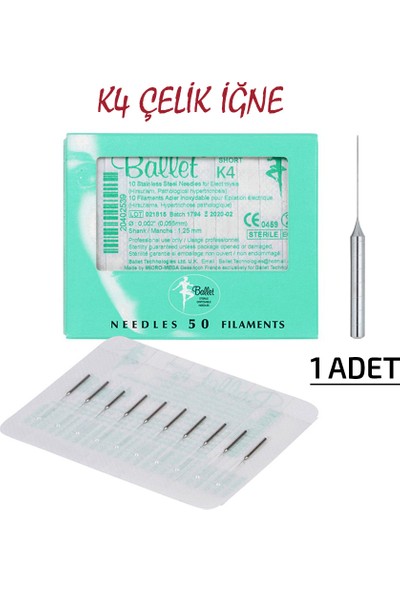 Ballet 1 Adet K4 Gümüş Epilasyon İğnesi 1'li K4 Çelik İğne Ballet 1 Adet K4 Gümüş Epilasyon İğnesi 1'li K4 Çelik İğne