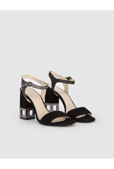 İLVİ Solomon Süet Deri Kadın Siyah Topuklu Sandalet