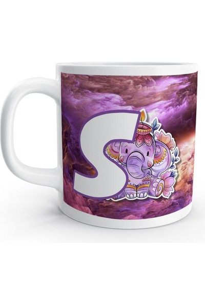 Rock'n Fox S Harfi Otantik Fil Renkli Desenli Harfli Kupa Bardak