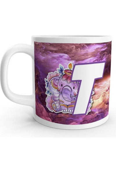 Rock'n Fox T Harfi Otantik Fil Renkli Desenli Harfli Kupa Bardak