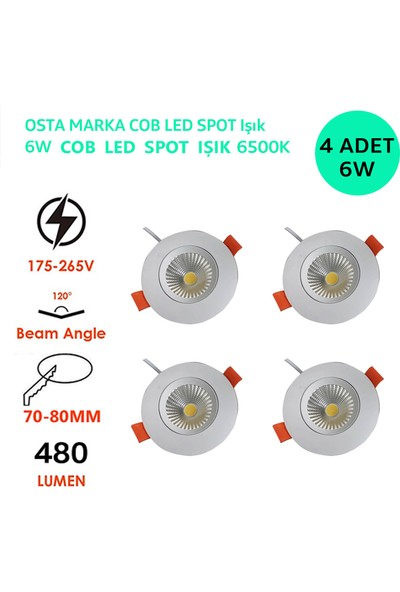 Osta Cob LED Spot Işık 6 Watt 4’lü Ekopaket