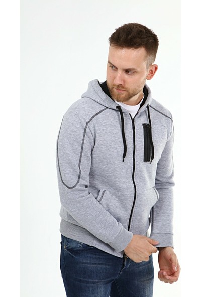 Wixeli Erkek Kapüşonlu Fermuarlı Cepli Grimelanj Hırka