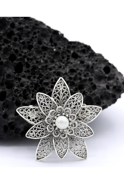 Akyüz Gümüş Inci Taşlı Telkari Gümüş Broş 144