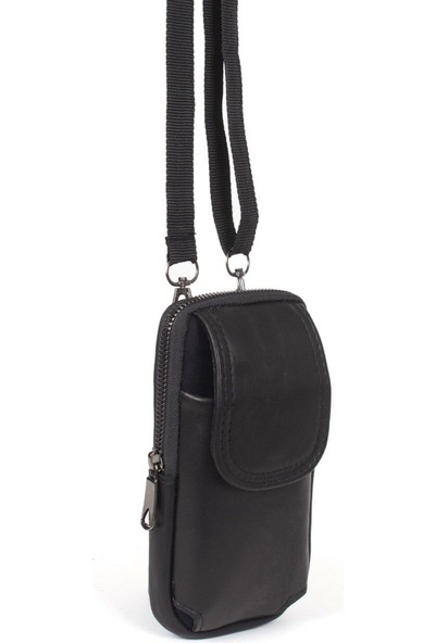 Avca Unisex Siyah Deri Telefon Bölmeli Kemerlik ve Çapraz Omuz Askılı Çanta Avca Unisex Siyah Deri Telefon Bölmeli Kemerlik ve Çapraz Omuz Askılı Çanta