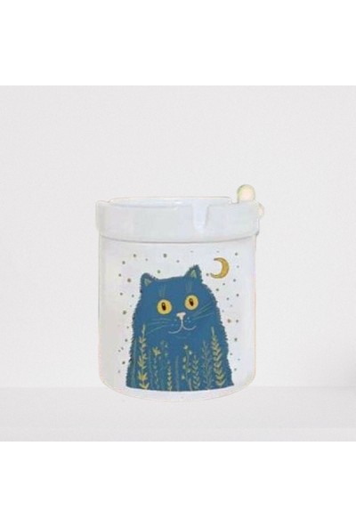 Mavera Dükkan Kedi ve Hilal Baskılı Seramik Küllük Mavera Dükkan Kedi ve Hilal Baskılı Seramik Küllük
