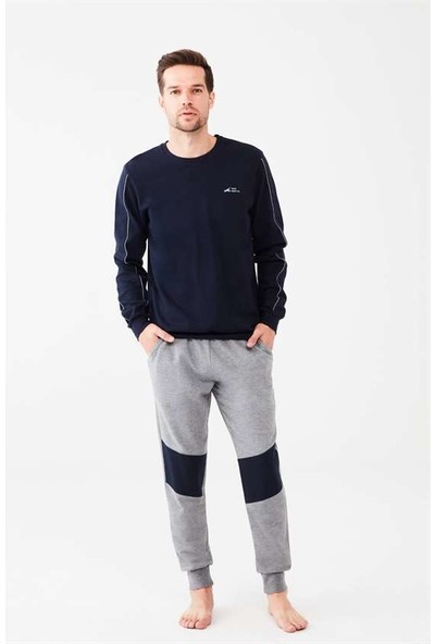 Mod Collection Erkek Lacivert Yuvarlak Yaka Pijama Takımı