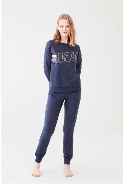 U.S. Polo Assn. Kadın Lacivert Melanj Yuvarlak Yaka Pijama Takım U.S. Polo Assn. Kadın Lacivert Melanj Yuvarlak Yaka Pijama Takım