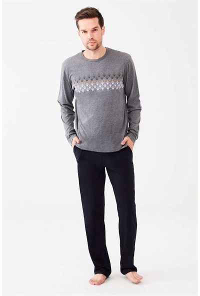 Mod Collection Erkek Antrasit Melanj Yuvarlak Yaka Pijama Takımı Mod Collection Erkek Antrasit Melanj Yuvarlak Yaka Pijama Takımı