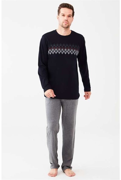 Mod Collection Erkek Lacivert Yuvarlak Yaka Pijama Takımı