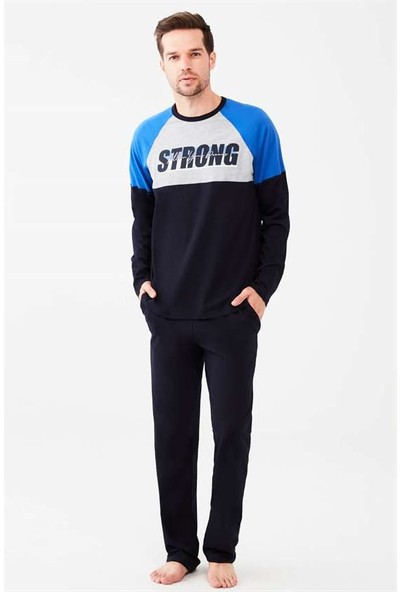 Mod Collection Erkek Lacivert Yuvarlak Yaka Pijama Takımı