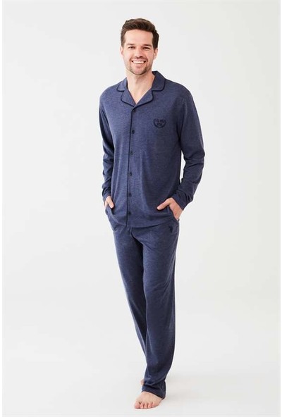 U.S. Polo Assn. Erkek Lacivert Melanj Boydan Patlı Pijama Takım U.S. Polo Assn. Erkek Lacivert Melanj Boydan Patlı Pijama Takım
