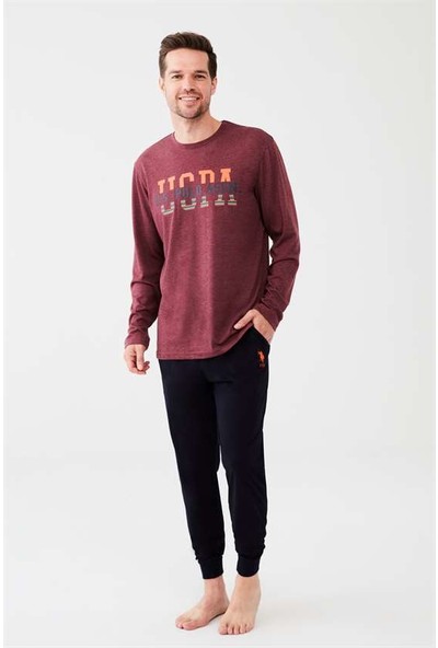 U.S. Polo Assn. Erkek Mürdüm Melanj Yuvarlak Yaka Pijama Takım U.S. Polo Assn. Erkek Mürdüm Melanj Yuvarlak Yaka Pijama Takım