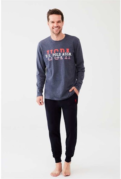 U.S. Polo Assn. Erkek Lacivert Melanj Yuvarlak Yaka Pijama Takım U.S. Polo Assn. Erkek Lacivert Melanj Yuvarlak Yaka Pijama Takım