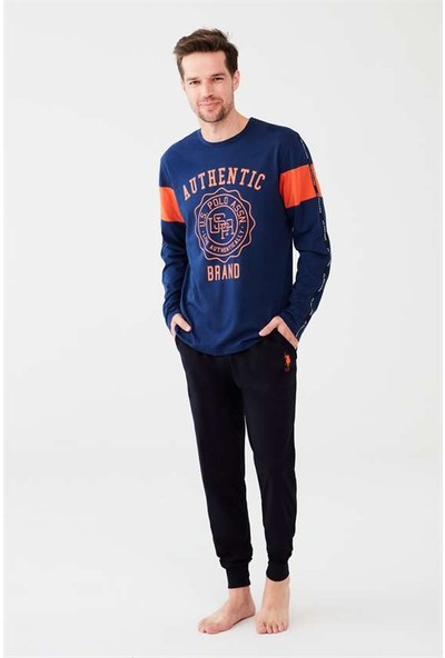U.S. Polo Assn. Erkek İndigo Yuvarlak Yaka Pijama Takım