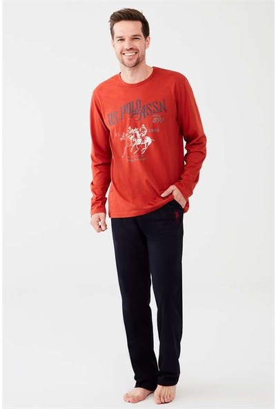 U.S. Polo Assn. Erkek Turuncu Yuvarlak Yaka Pijama Takım
