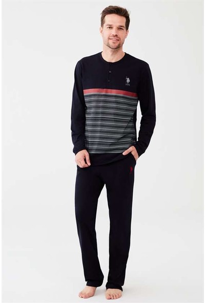 U.S. Polo Assn. Erkek Lacivert Patlı Pijama Takım