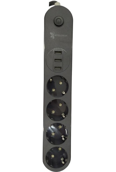Fulltech 4'lü Siyah Anahtarlı 3 USB Li Akım Korumalı Grup Priz 2 M Fulltech 4'lü Siyah Anahtarlı 3 USB Li Akım Korumalı Grup Priz 2 M
