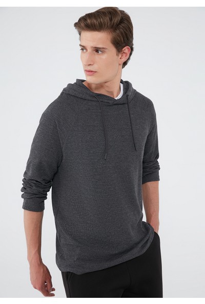 Mavi Uzun Kollu Kapüşonlu Gri Tişört