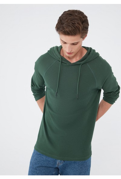 Mavi Uzun Kollu Kapüşonlu Yeşil Tişört