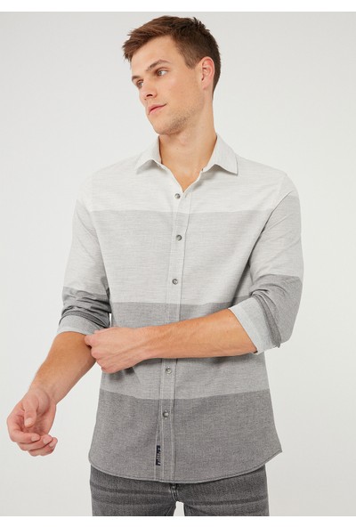 Mavi Erkek Çizgili Gri Gömlek 0210002-80006