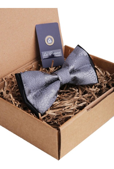 Kravatkolik Gri Motif Desen Papyon P878