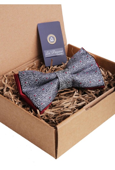 Kravatkolik Gri - Bordo Nokta Desen Papyon P880