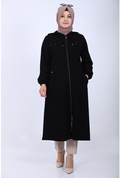 Kombinal Kadın Siyah Kapüşonlu Tesettür Büyük Beden KAP-1029 Kombinal Kadın Siyah Kapüşonlu Tesettür Büyük Beden KAP-1029