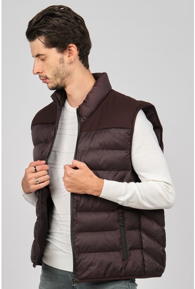 Desen Triko Erkek Kapitone Şişme Yelek 02421493 Bordo