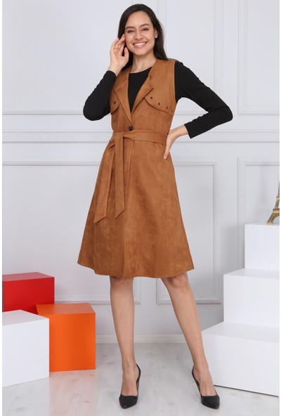 Apsen Kuşgözü Detaylı Süet Yelek 8021/108