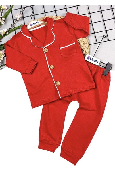 BKM22 Bebe Yaka Düğmeli Pijama Takımı