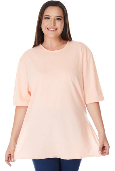 Siyezen Büyük Beden Yavru Ağzı Yırtmaçlı Basic T-Shirt