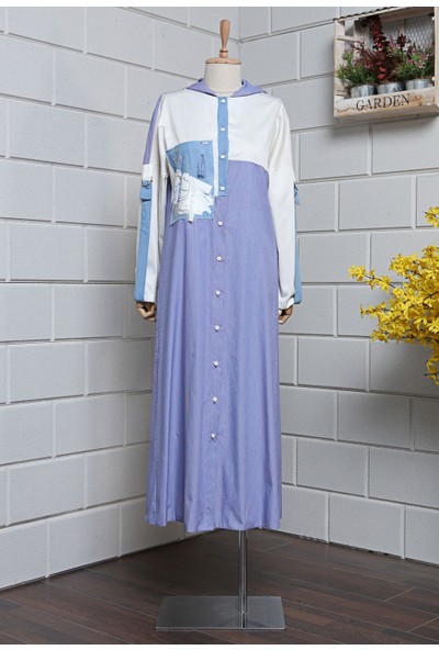 SETRMS İndigo Kapişonlu Boydan Düğmeli Giy Çık 2123123