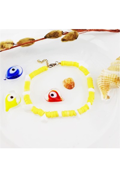 BijuStore Sedef Doğal Taş Sarı Renk Fimo Kadın Halhal BijuStore Sedef Doğal Taş Sarı Renk Fimo Kadın Halhal