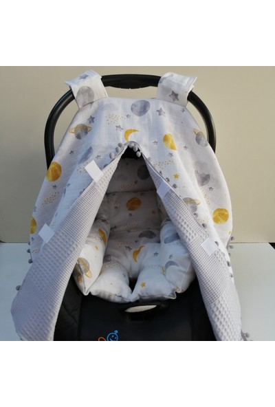 Babylifehome Pikeli Muslin Kumaştan Puset Örtüsü ve Minderi Babylifehome Pikeli Muslin Kumaştan Puset Örtüsü ve Minderi