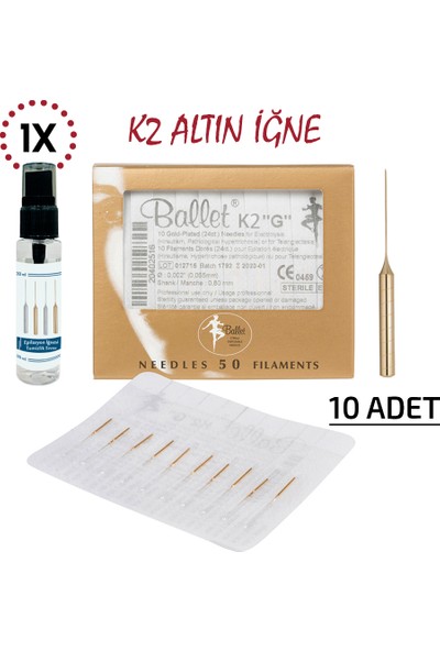 Ballet 10 Adet K2 Altın Epilasyon Iğnesi 10'lu K2 Gold Iğne