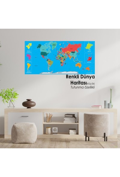 Evbuya Renkli Dünya Haritası - Yapışkansız Tutunan Kağıt Tahta Evbuya Renkli Dünya Haritası - Yapışkansız Tutunan Kağıt Tahta