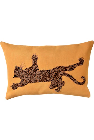 Ge Living Leopar Işlemeli - Sarı Kadife Yastık Kılıfı 40 X 60
