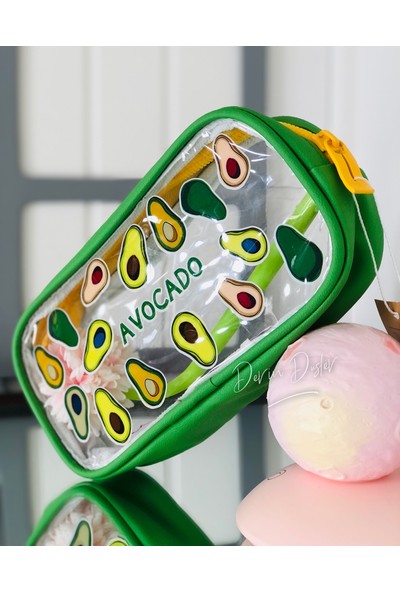 Derin Düşler Avokado Tasarımlı Şeffaf Kalemlik ve El Çantası